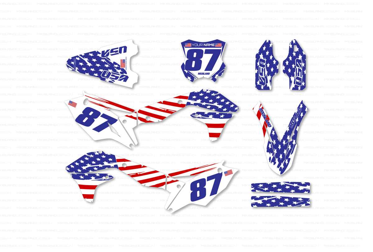 USA DESIGN: RED/WHITE/BLUE Kawasaki Complete Graphics kit – MX iSLAND
